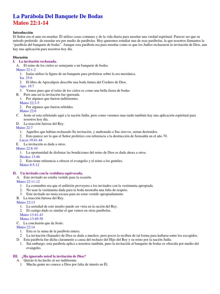 La Parabola Del Banquete de Bodas | PDF | Evangelio de Mateo ...