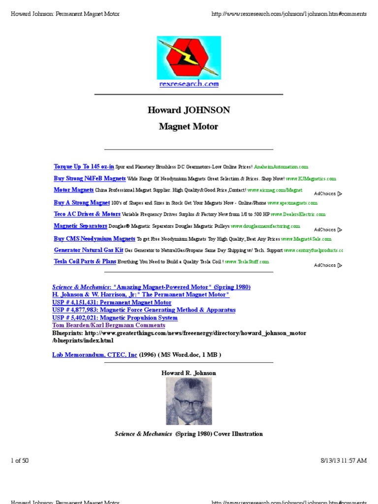 Howard Johnson - Permanent Magnet Motor | PDF | Magnetic Field | Magnet