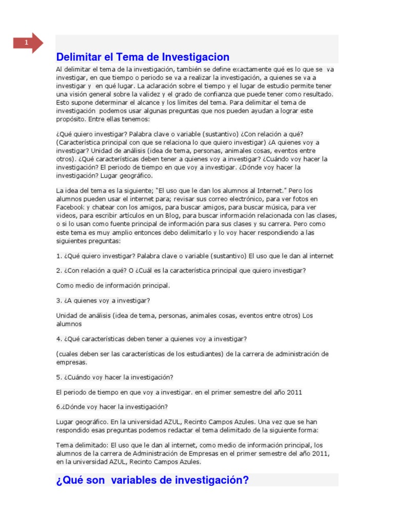 Delimitar El Tema de Investigacion | PDF | Hipótesis | Internet