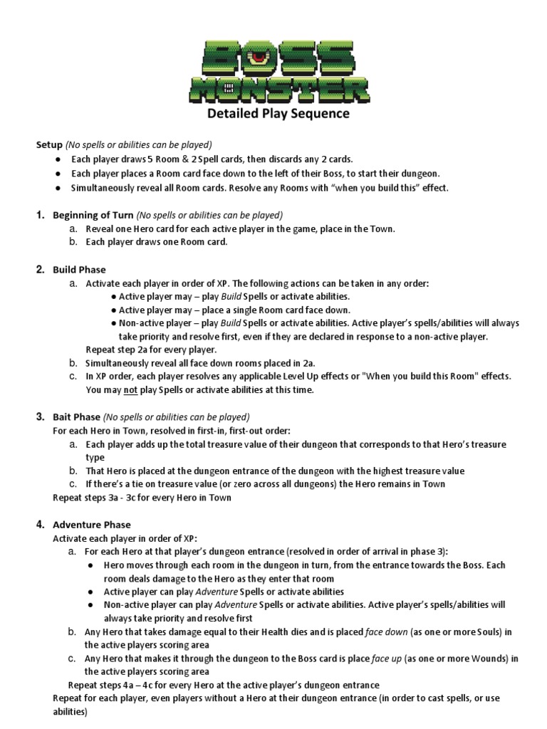 Boss Monster Detailed Play Sequence | PDF | Gaming | Tabletop Games