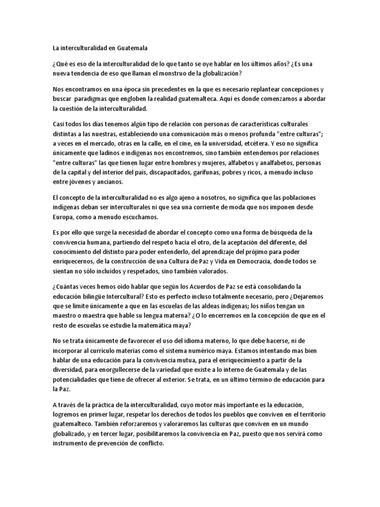 La Interculturalidad en Guatemala | PDF | Interculturalidad | Guatemala