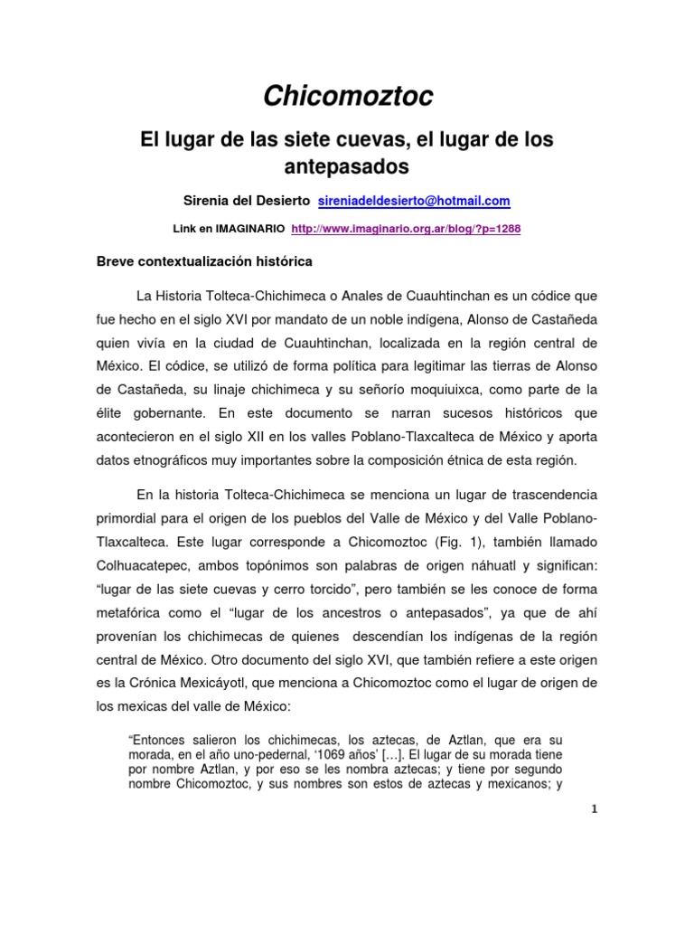 Chicomoztoc - El Lugar de Las Siete Cuevas, El Lugar de Los Antepasados ...