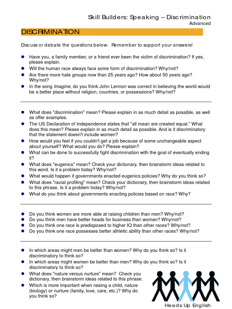 Speaking Skills: Discrimination Discussion | PDF | Wellness