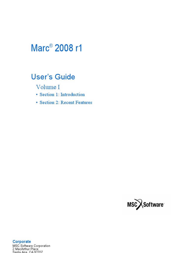 Marc 2008 R1 User S Guide Pdf Finite Element Method Dimension