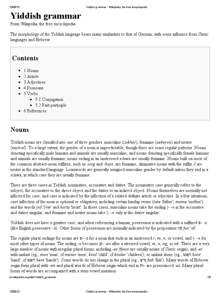 .Ar - Yiddish Grammar Description (Wikipedia in English) | PDF ...