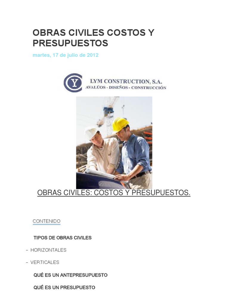 Obras Civiles Costos y Presupuestos | PDF | Presupuesto | Salario