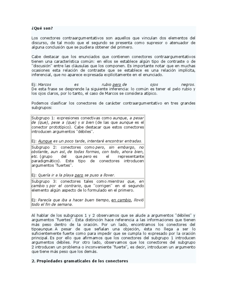 Conectores contraargumentativos y su uso | PDF | Oración (Lingüística ...