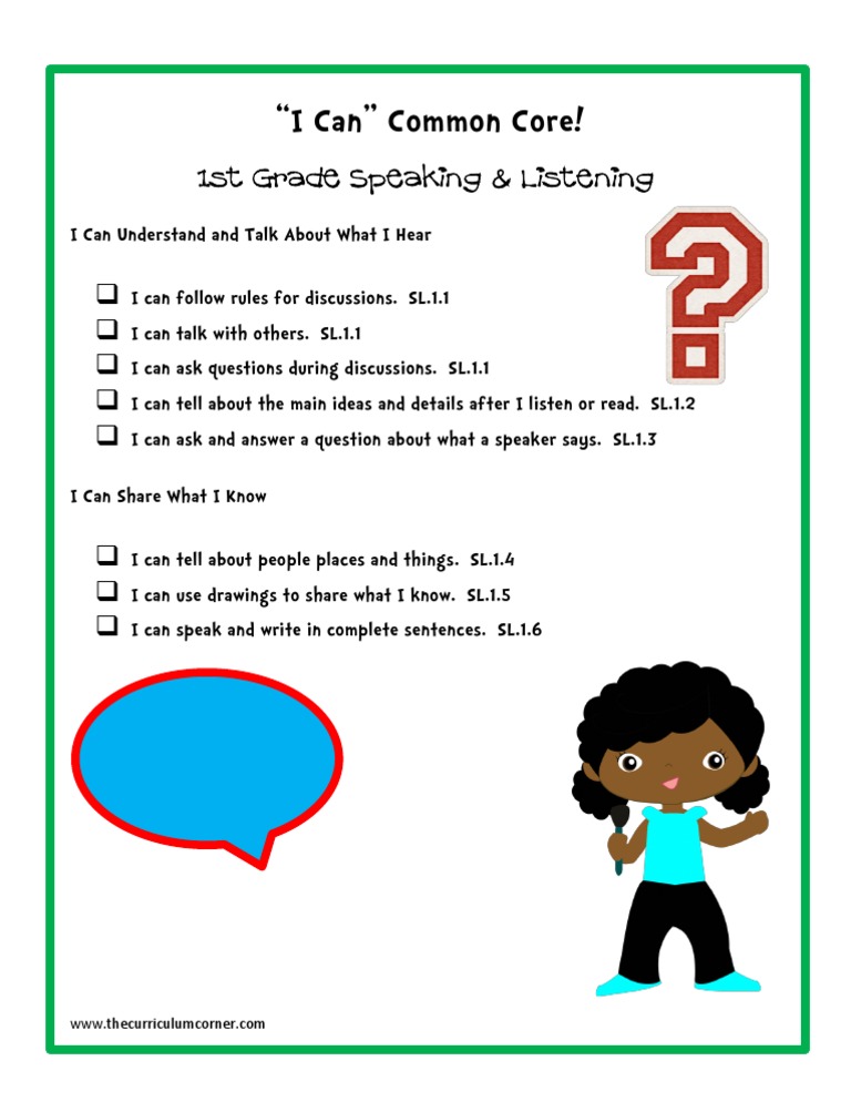 "I Can" Common Core!: 1st Grade Speaking & Listening | PDF