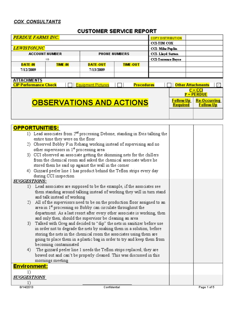 Observations and Actions: Customer Service Report | PDF | Nature