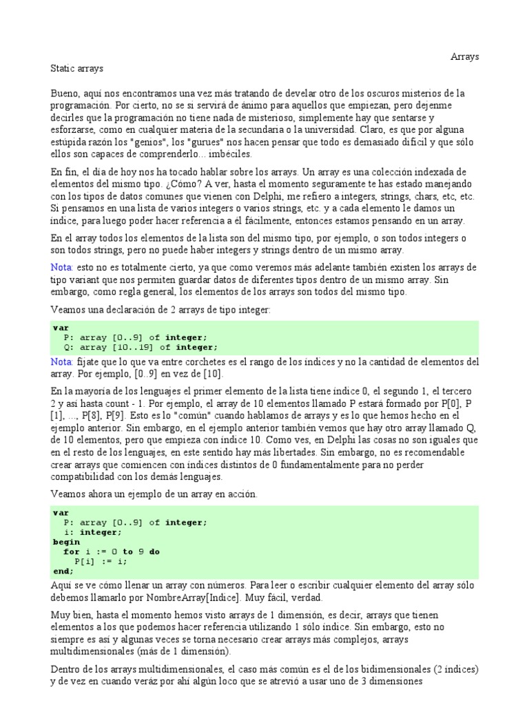 Arrays en Delphi | PDF | Estructura de datos de matriz | Puntero ...