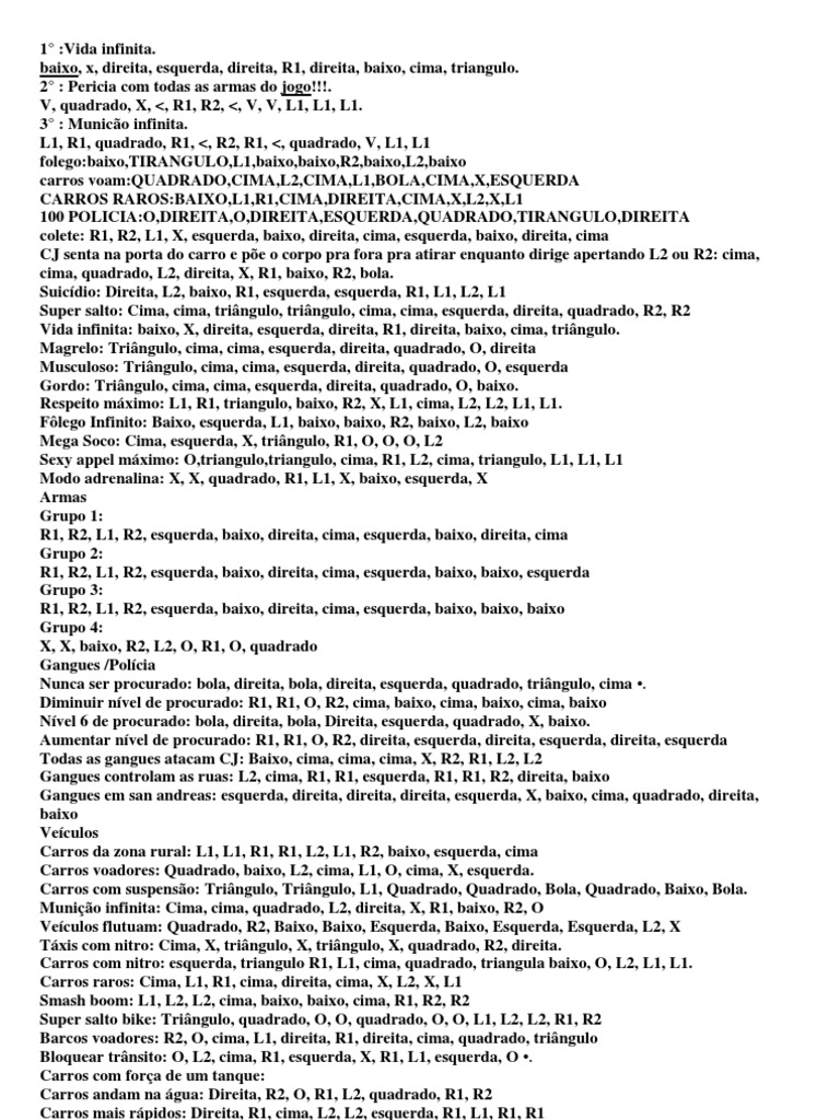 Códigos GTA San Andreas | PDF | Táxi | Tráfego