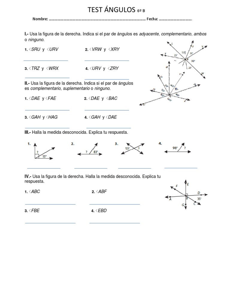 Test - Angulos 6º Basico | PDF