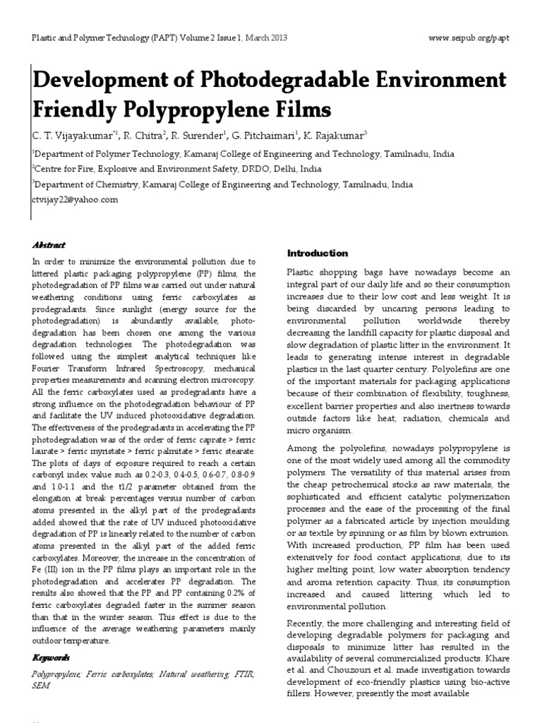 Development of Photodegradable Environment Friendly Polypropylene Films ...