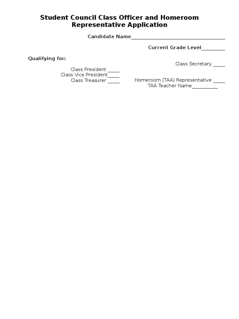 Student Council Officer Application Form | PDF | Career & Growth