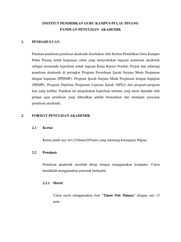 Format Penulisan Akademik Ipgkpp | PDF