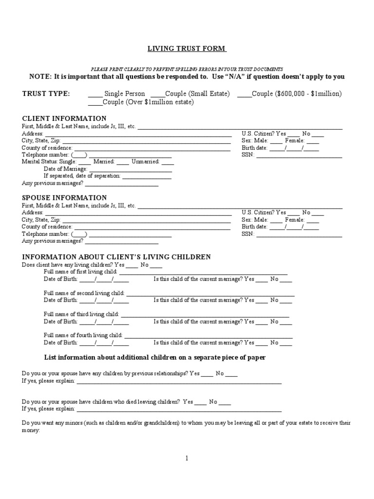 Free Living Trust Form | PDF | Trust Law | Will And Testament