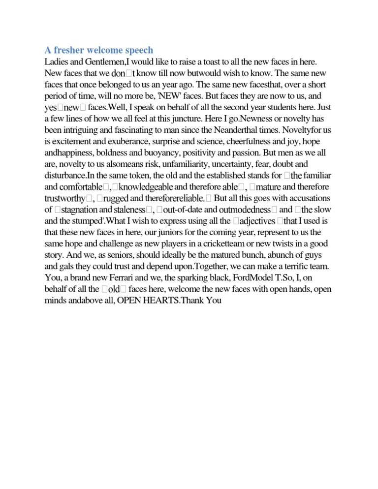 A Fresher Welcome Speech | PDF