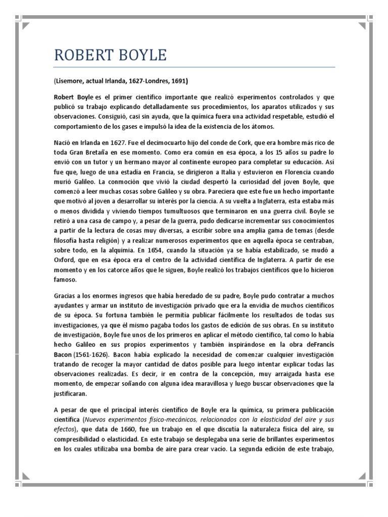 Biografía y aportes de Robert Boyle | PDF | Alquimia | Química