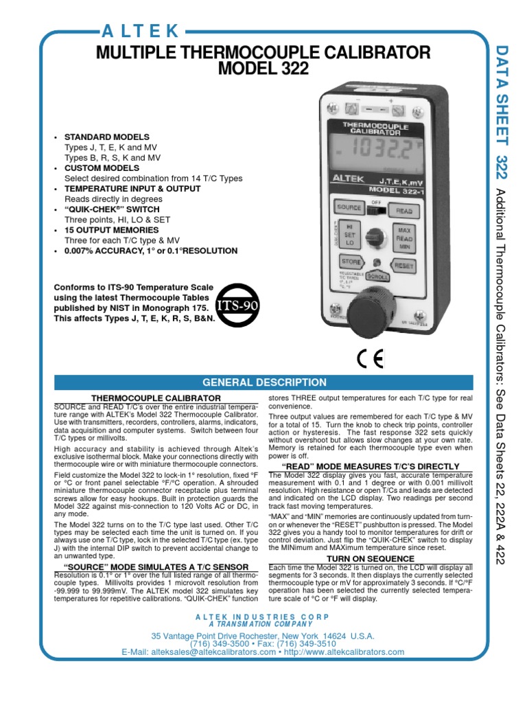 Altek 322 Thermocouple Calibrator | PDF | Thermocouple | Electrical ...