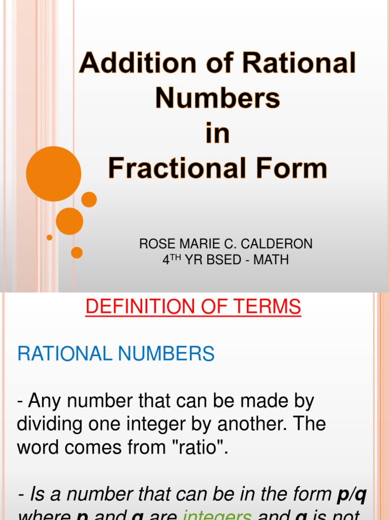 Adding Rational Numbers in Fractions | PDF | Fraction (Mathematics) | Odds