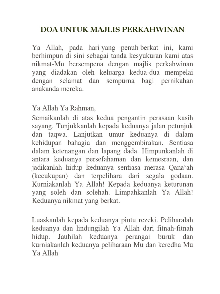 Doa Untuk Majlis Perkahwinan | PDF