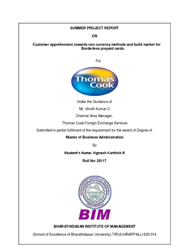 Thomas Cook Report | PDF | Foreign Exchange Market | Debit Card
