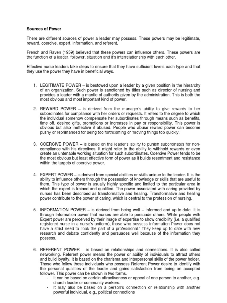 Sources of Power | PDF | Power (Social And Political) | Leadership