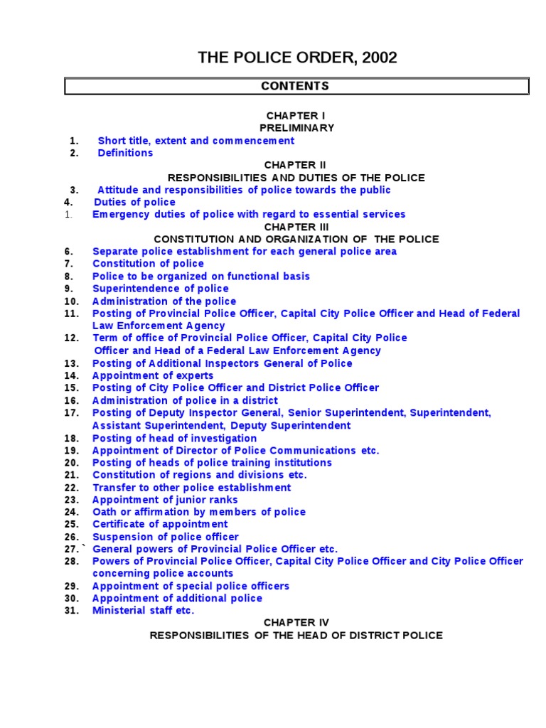 The Police Order, 2002 | PDF | Inspector | Police