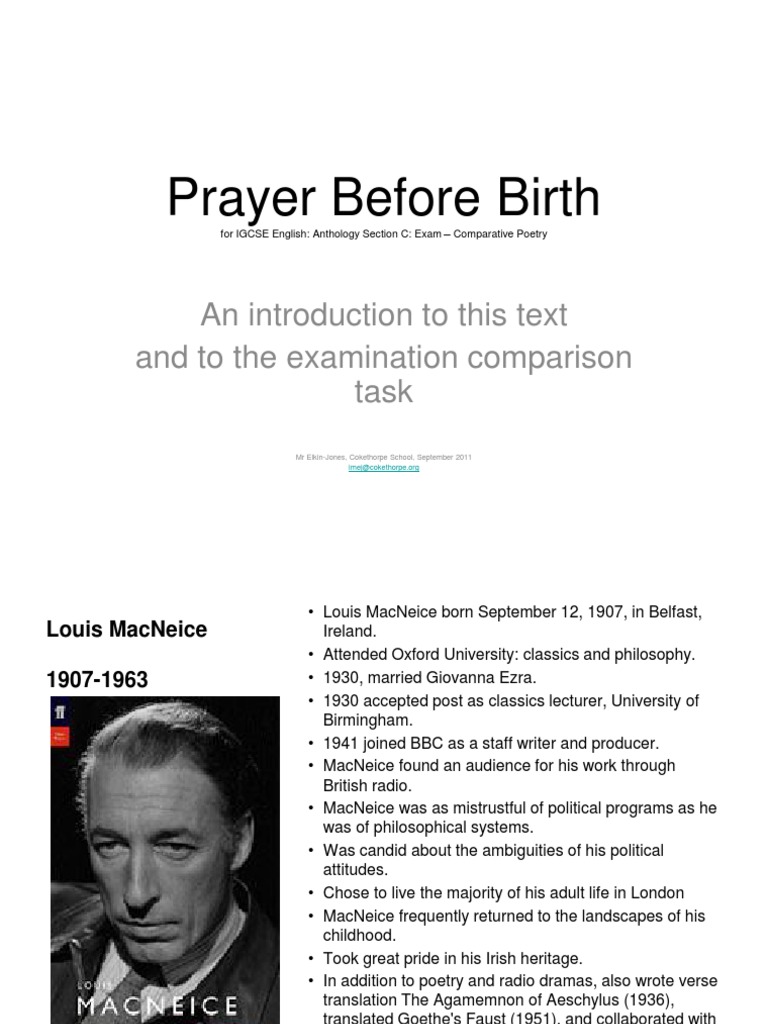 An Analysis of Louis MacNeice's poem "Prayer Before Birth | PDF ...