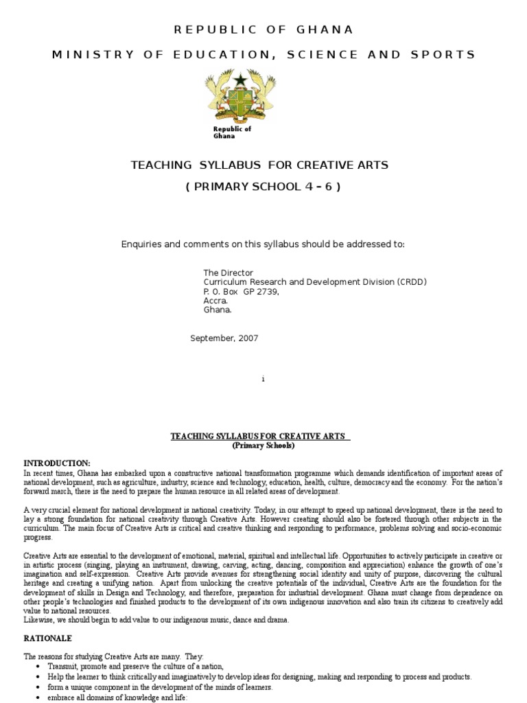 Creative Arts Primary 4 - 6 GH | PDF | Creativity | Educational Assessment