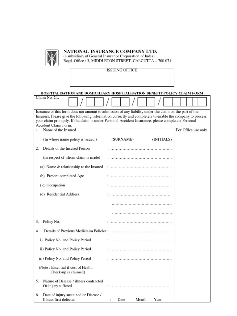 National Insurance Claim Form Guide | PDF | Hospital | Pathology