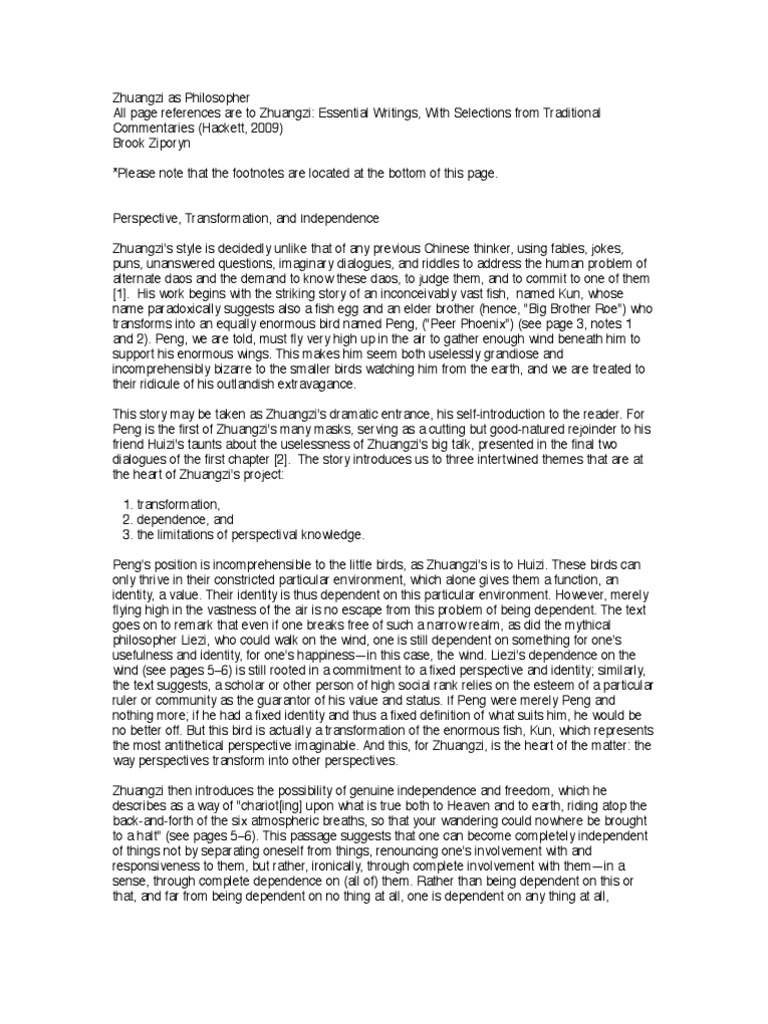 Zhuangzi As Philosopher by Brook Ziporyn | PDF | Epistemology | Relativism