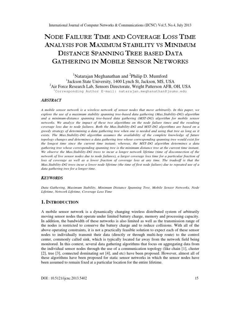 Node Failure Time and Coverage Loss Time Analysis For Maximum Stability Vs Minimum Distance ...