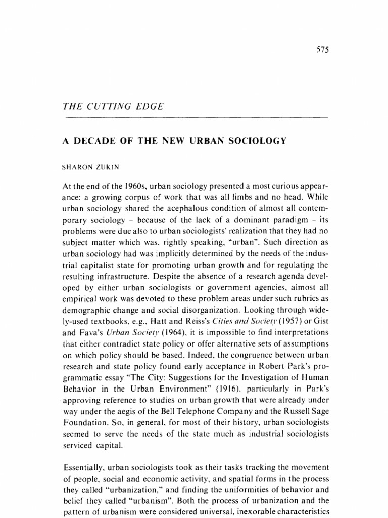 Zukin New Urban Sociology PDF | PDF | Sociology | Capitalism