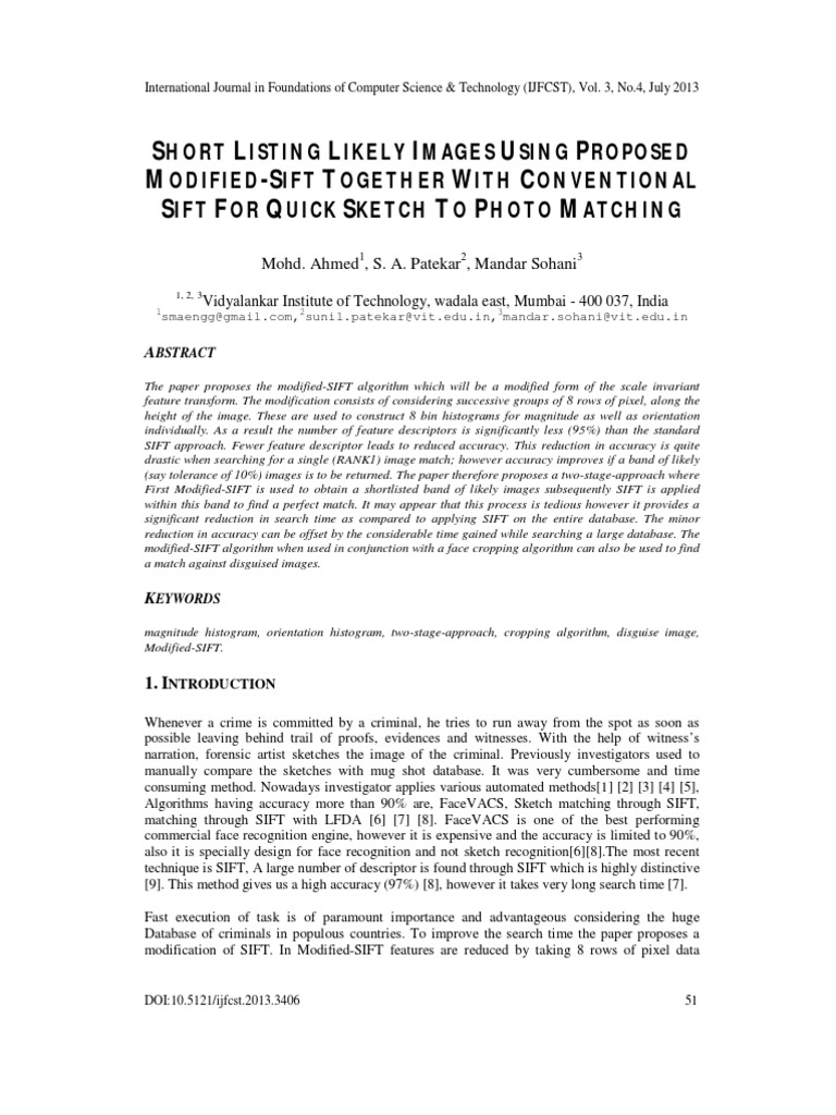 Short Listing Likely Images Using Proposed Modified Sift Together With Conventional Sift For