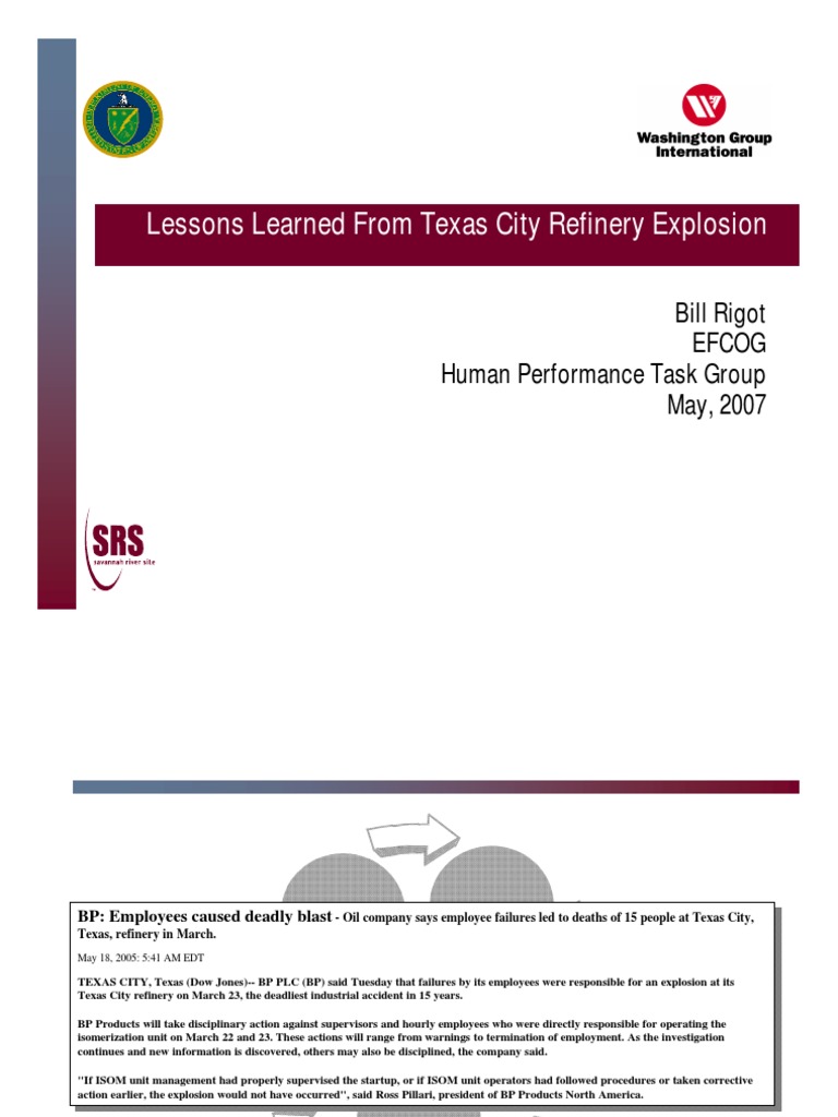 Lessons Learned From Texas City Refinery Explosion | PDF | Safety ...