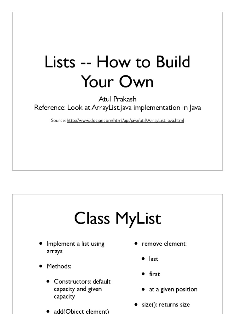 Lists How To Build Your Own Atul Prakash Reference Look At Arraylist Java Implementation