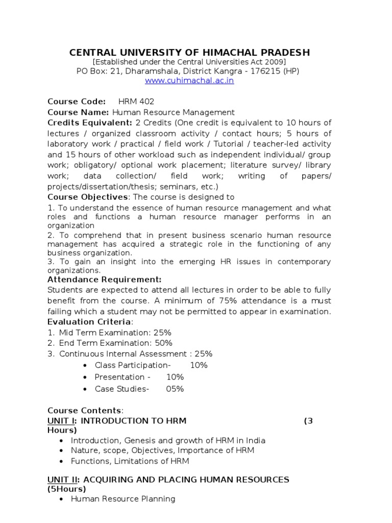 HRM Course Overview at CUHP | PDF | Thesis | Human Resource Management