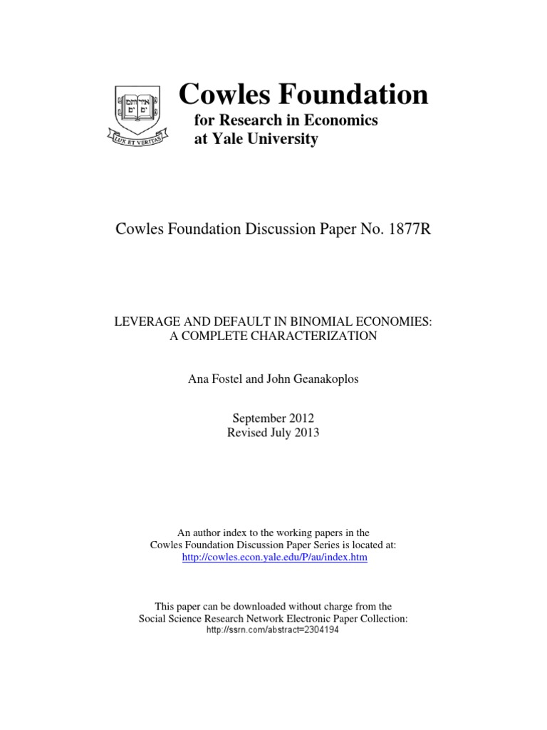 Geanakoplos Fostel Leverage and Default in Binomial Economies | PDF ...