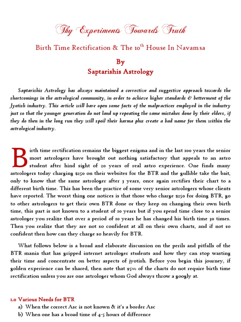 Birth Time Rectification Insights | PDF | Planets In Astrology | Esoteric Cosmology