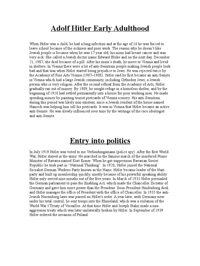 Adolf Hitler Early Adulthood | PDF | Adolf Hitler | Nazi Party