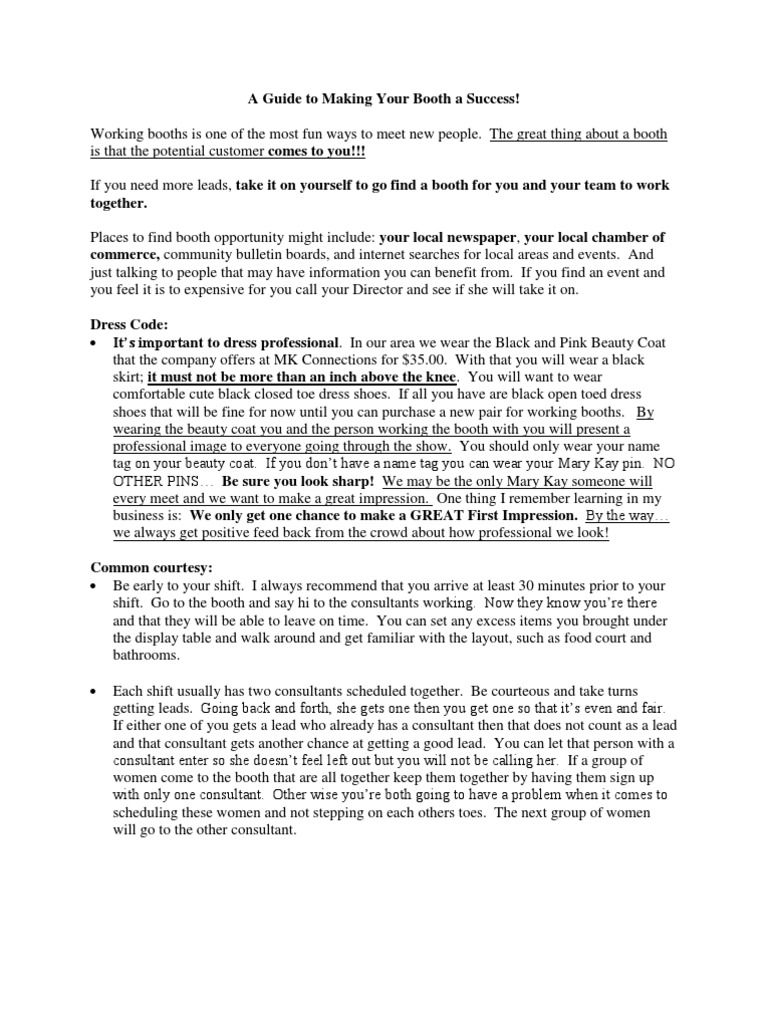 Mary Kay Booth Training | PDF