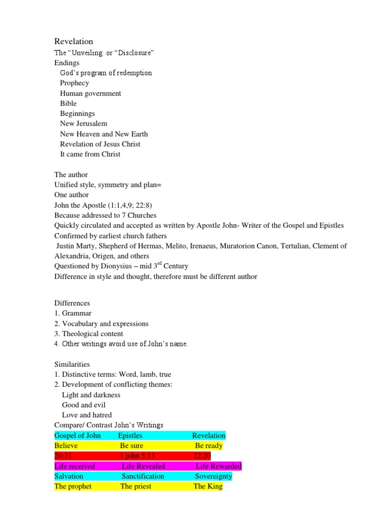 Revelation Pdf John The Apostle New Testament