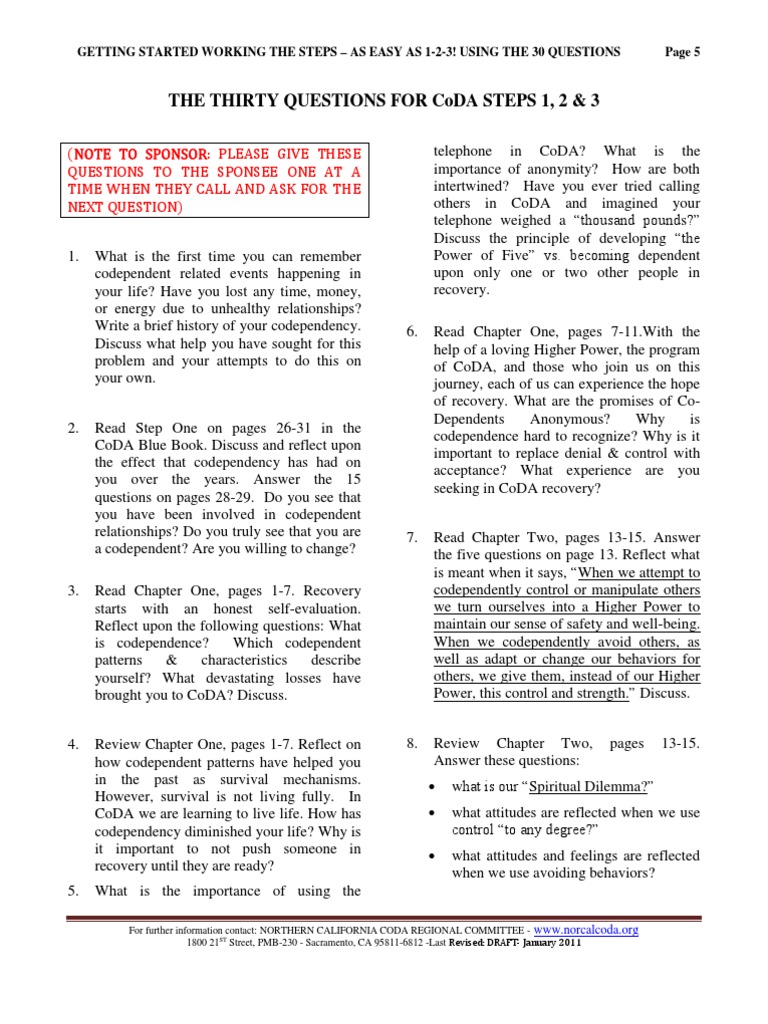 30 CoDA Questions | PDF | Forgiveness | Prayer