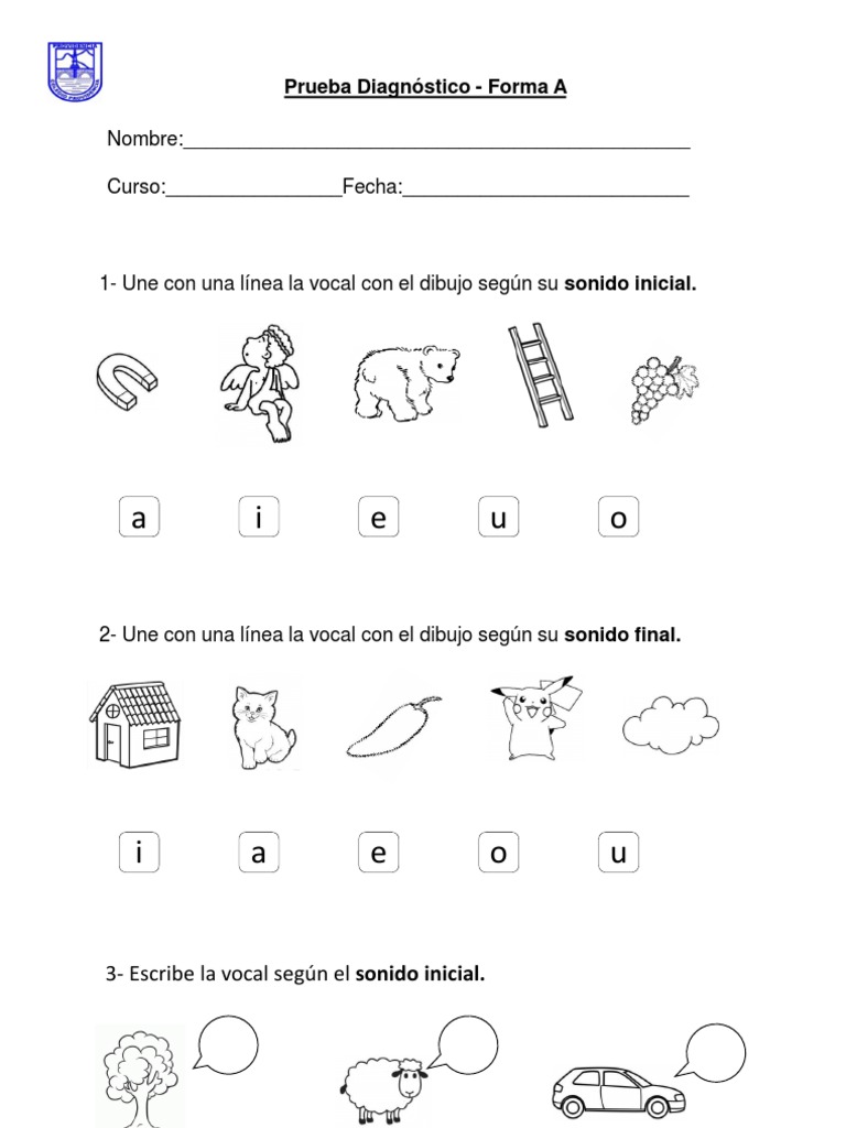 Prueba Diagnóstico de Vocales 5 Años | PDF | Artes del Lenguaje y ...