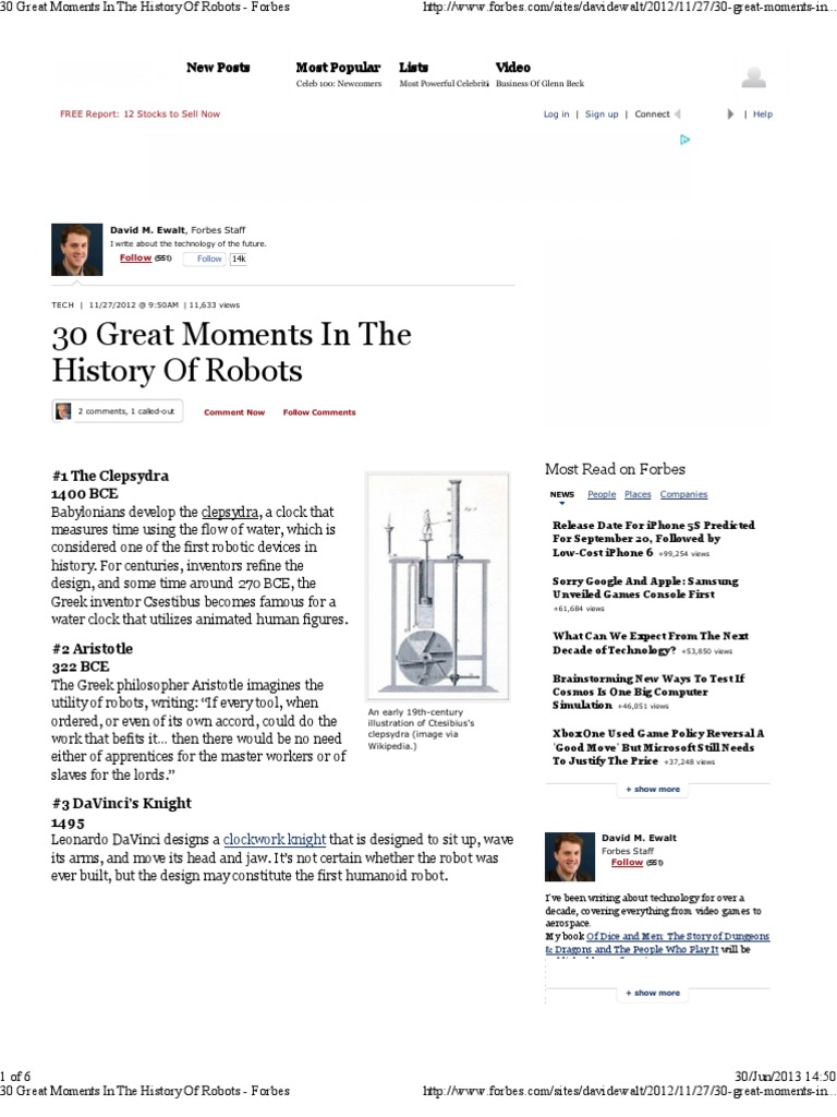 30 Milestones in the Evolution of Robots | PDF | Robot | Robotics