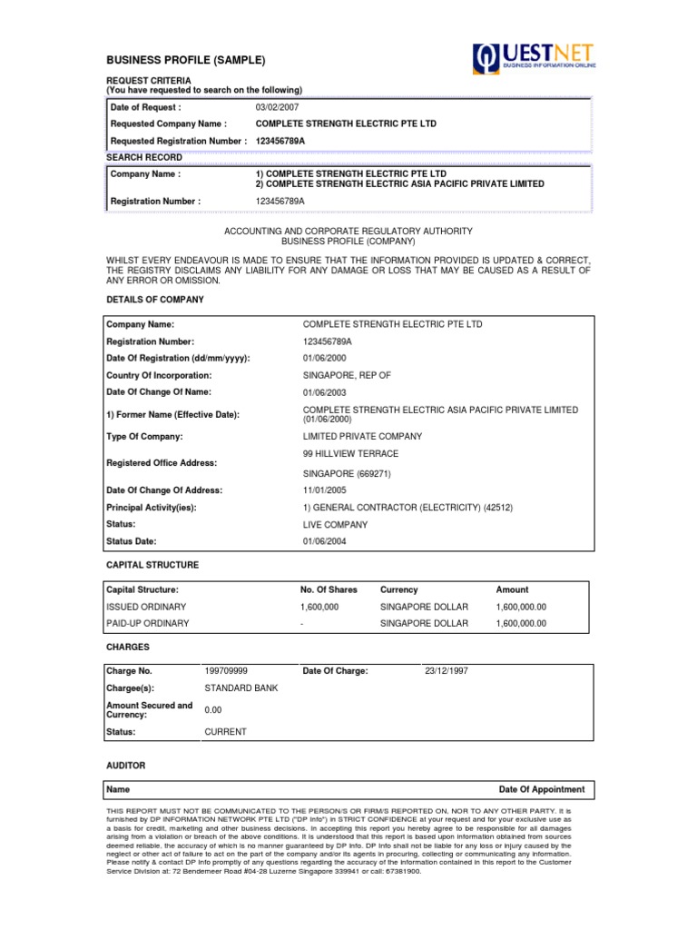 Business Profile (Sample) | PDF | Singapore | World Politics