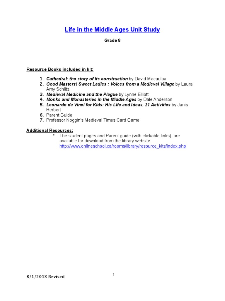 Middle Ages Study Guide for Grade 8 | PDF | Renaissance | Monastery