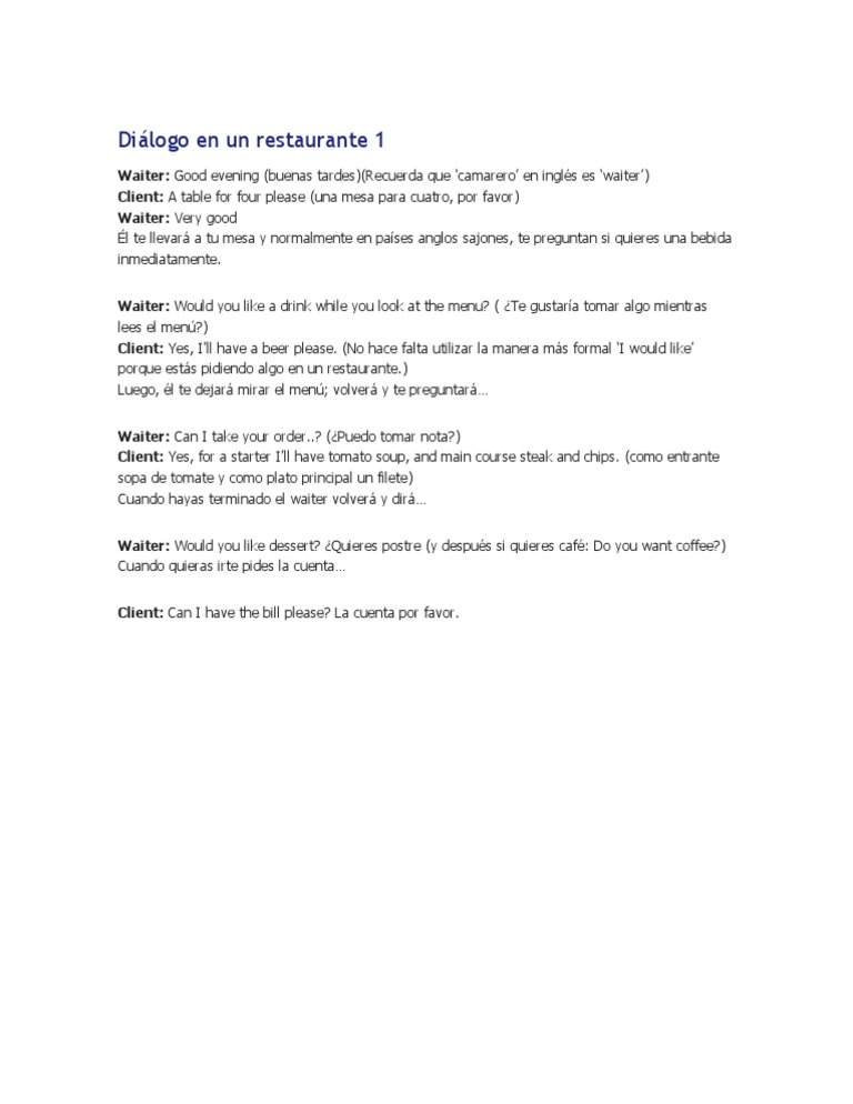 Diálogo en Un Restaurante 1 | PDF