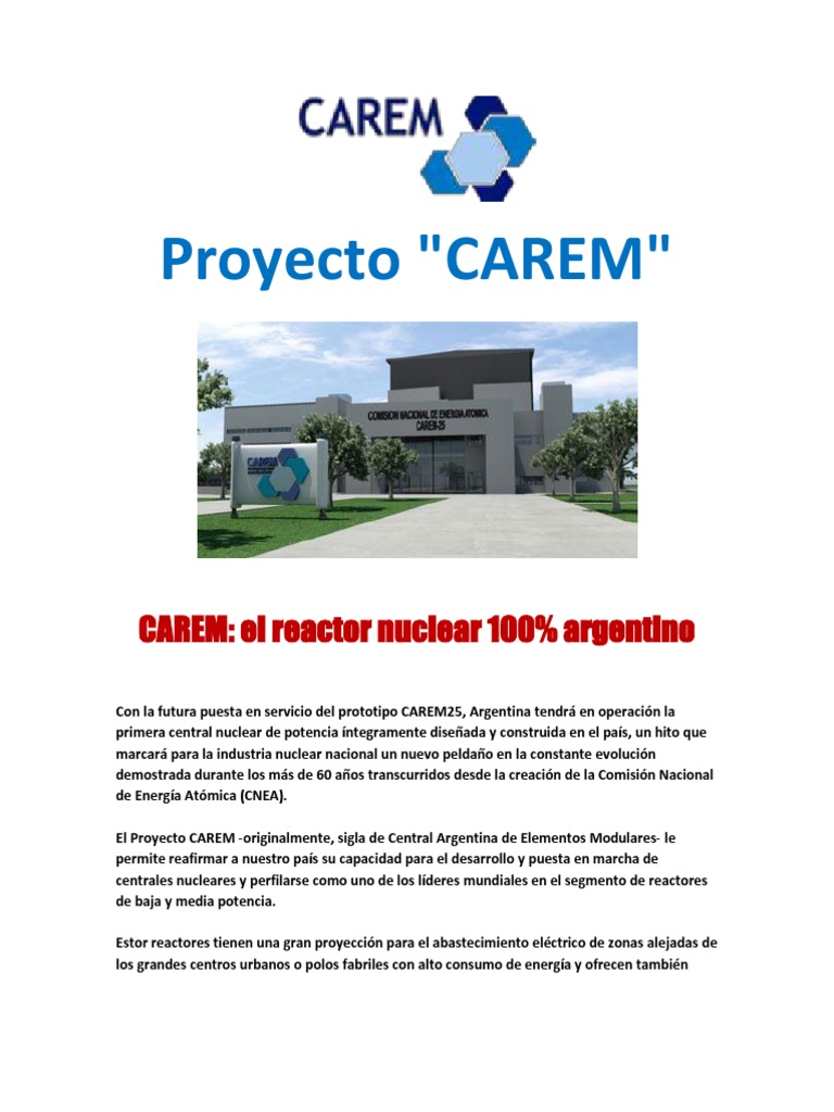 Proyecto CAREM: El Reactor Nuclear 100% Argentino | PDF | La energía ...